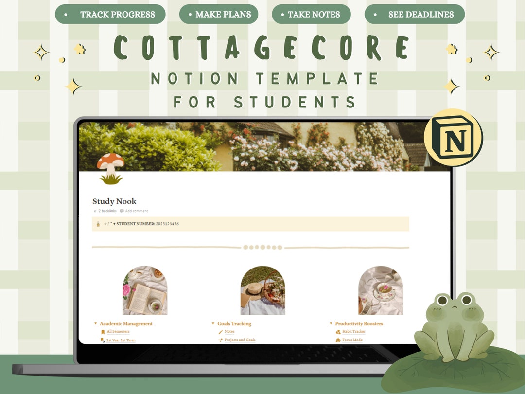 Cottagecore/fairycore Themed Notion All-in One Template for Students Organization, Planning ...