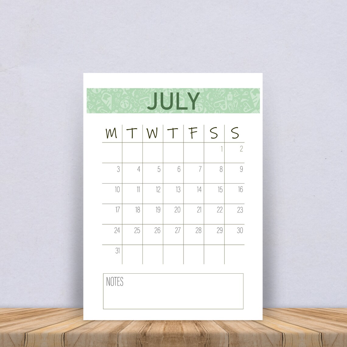Fillable Editable Summer Green July 2023 Calendar | Digital Monthly PDF ...
