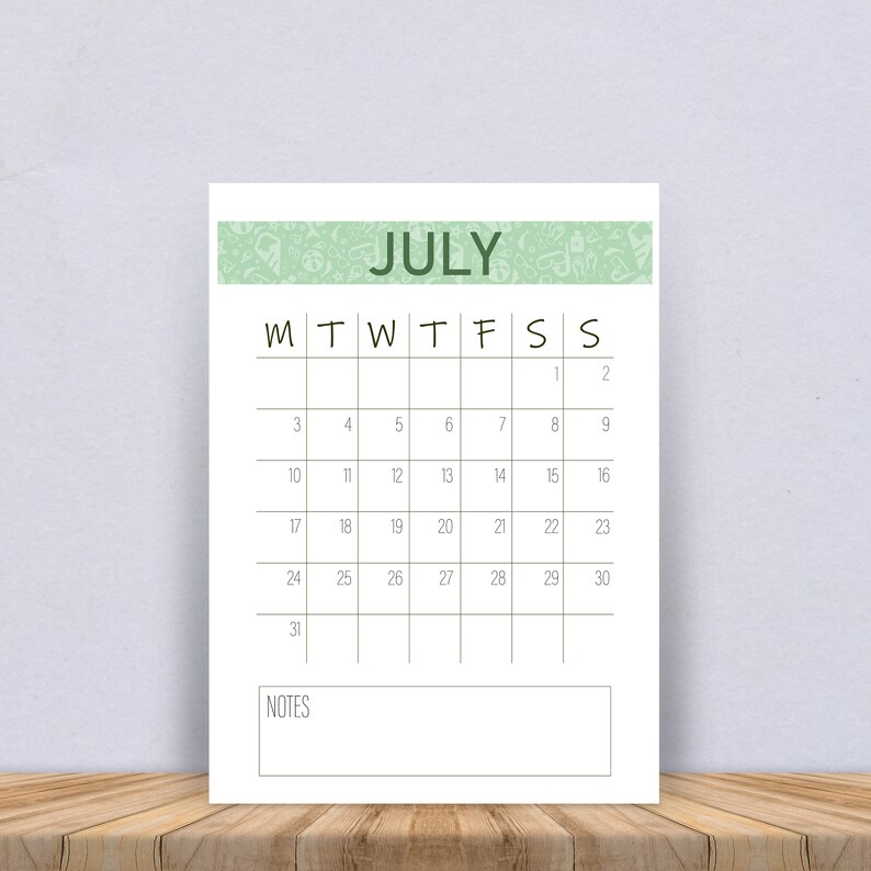 Fillable Editable Summer Green July 2023 Calendar | Digital Monthly PDF ...