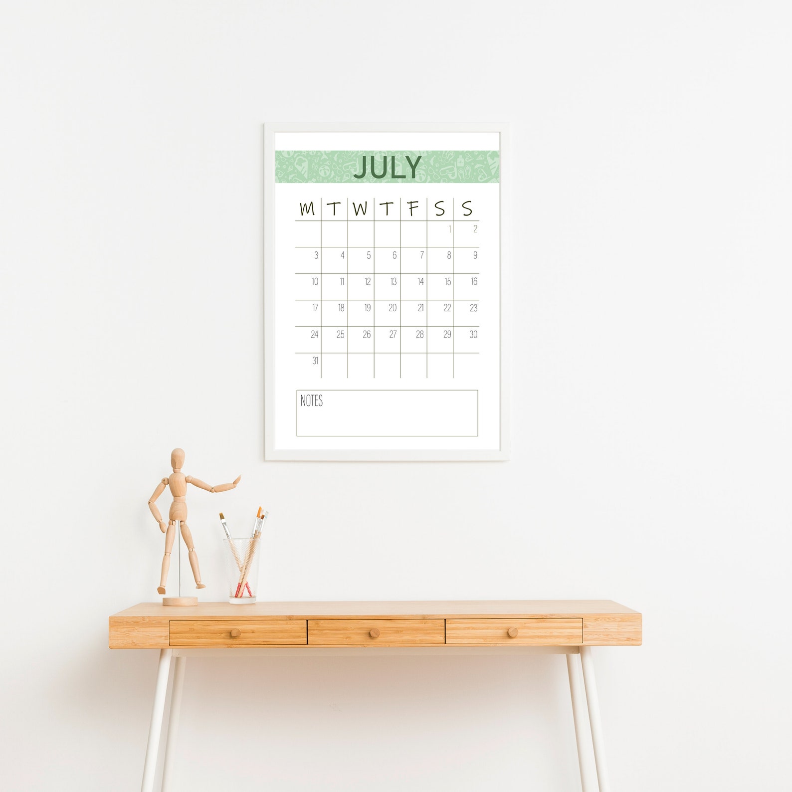 Fillable Editable Summer Green July 2023 Calendar | Digital Monthly PDF ...