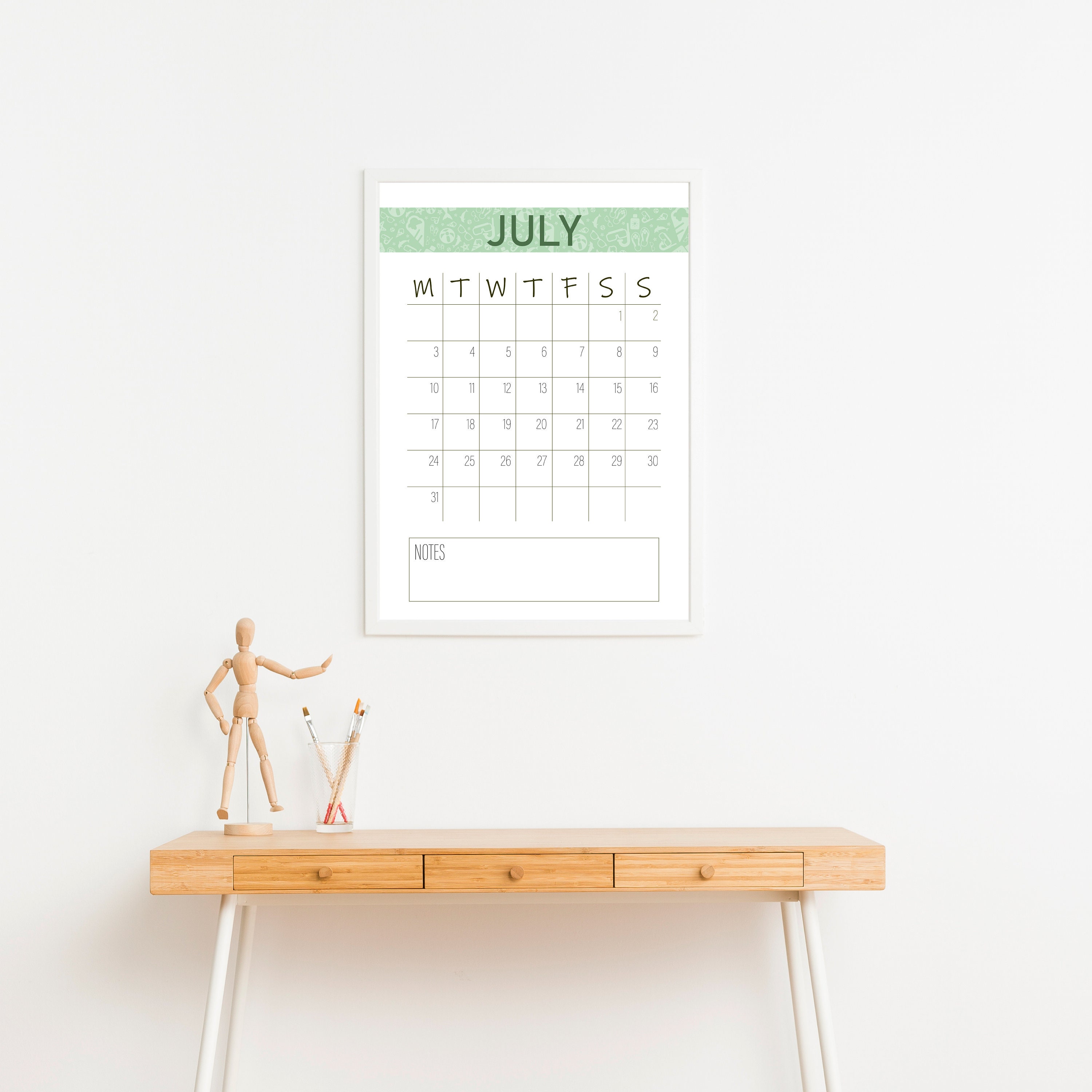 Fillable Editable Summer Green July 2023 Calendar | Digital Monthly PDF ...