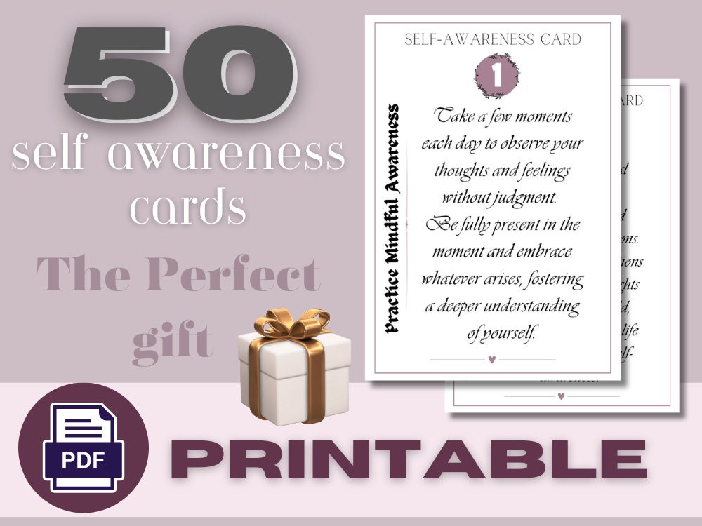 50 Self Awareness Cards Printable PNG Images PDF Print File - Etsy