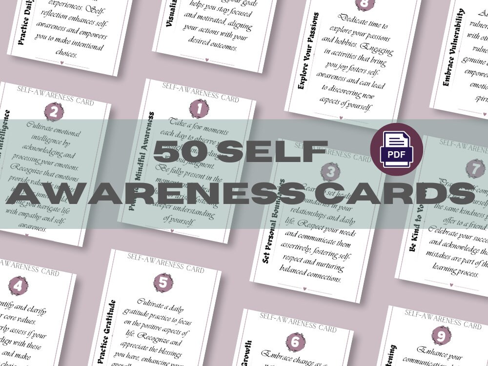 50 Self Awareness Cards Printable PNG Images PDF Print File - Etsy