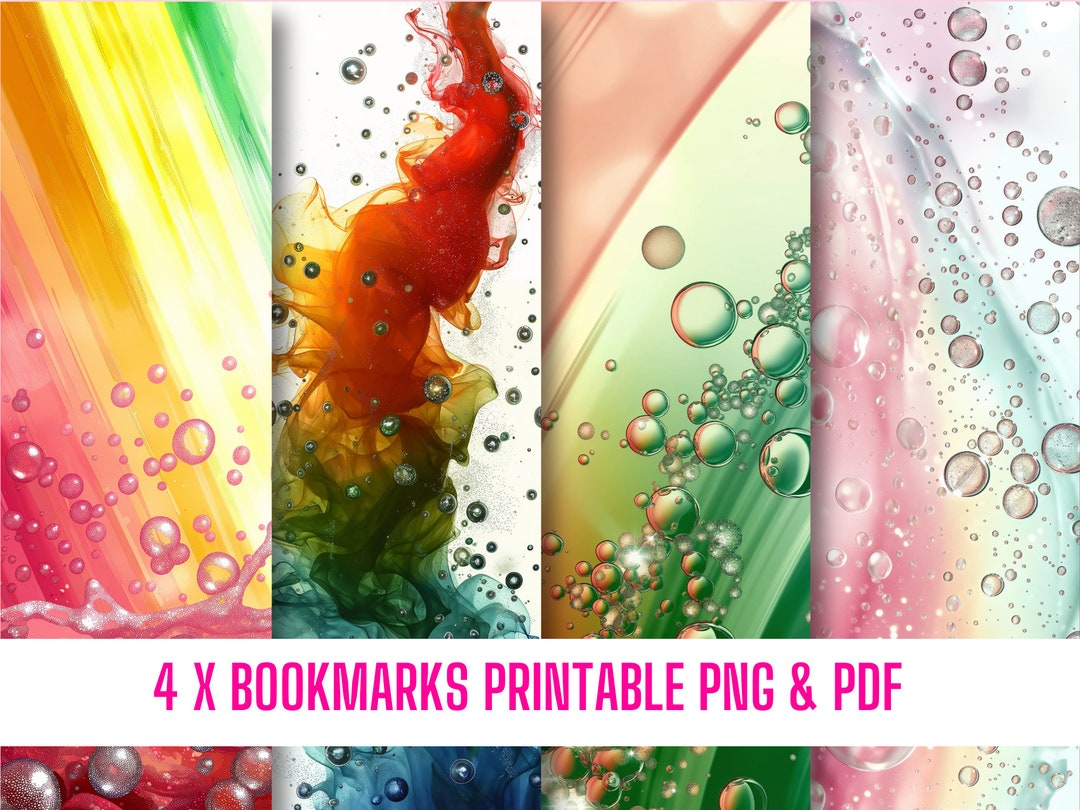 Set of 4 X Bubbles and Rainbows Printable Bookmarks PNG Bundle ...