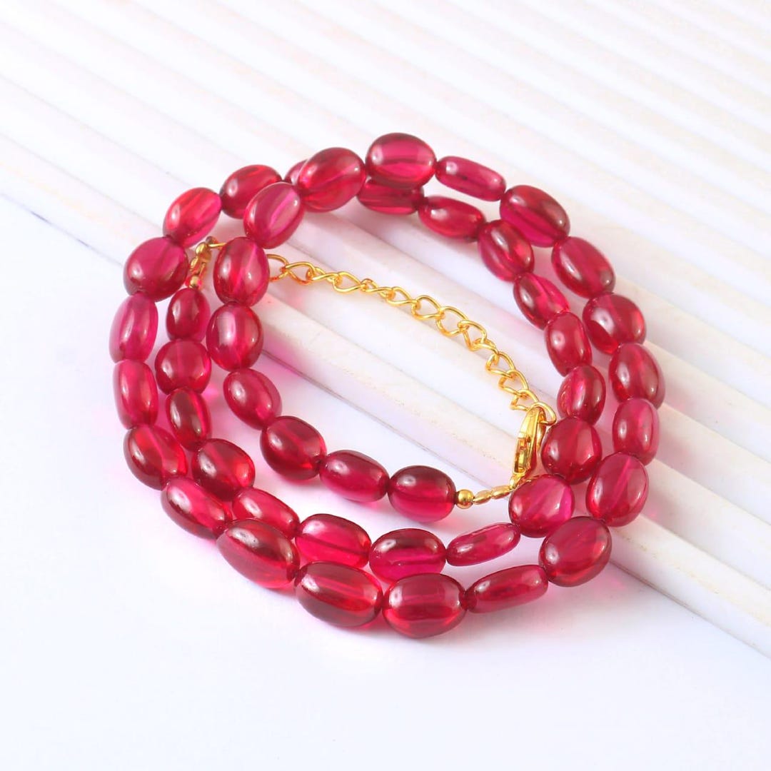 Red Ruby Necklace, Ruby Smooth Nuggets Beads Necklace, Ruby Corundum ...