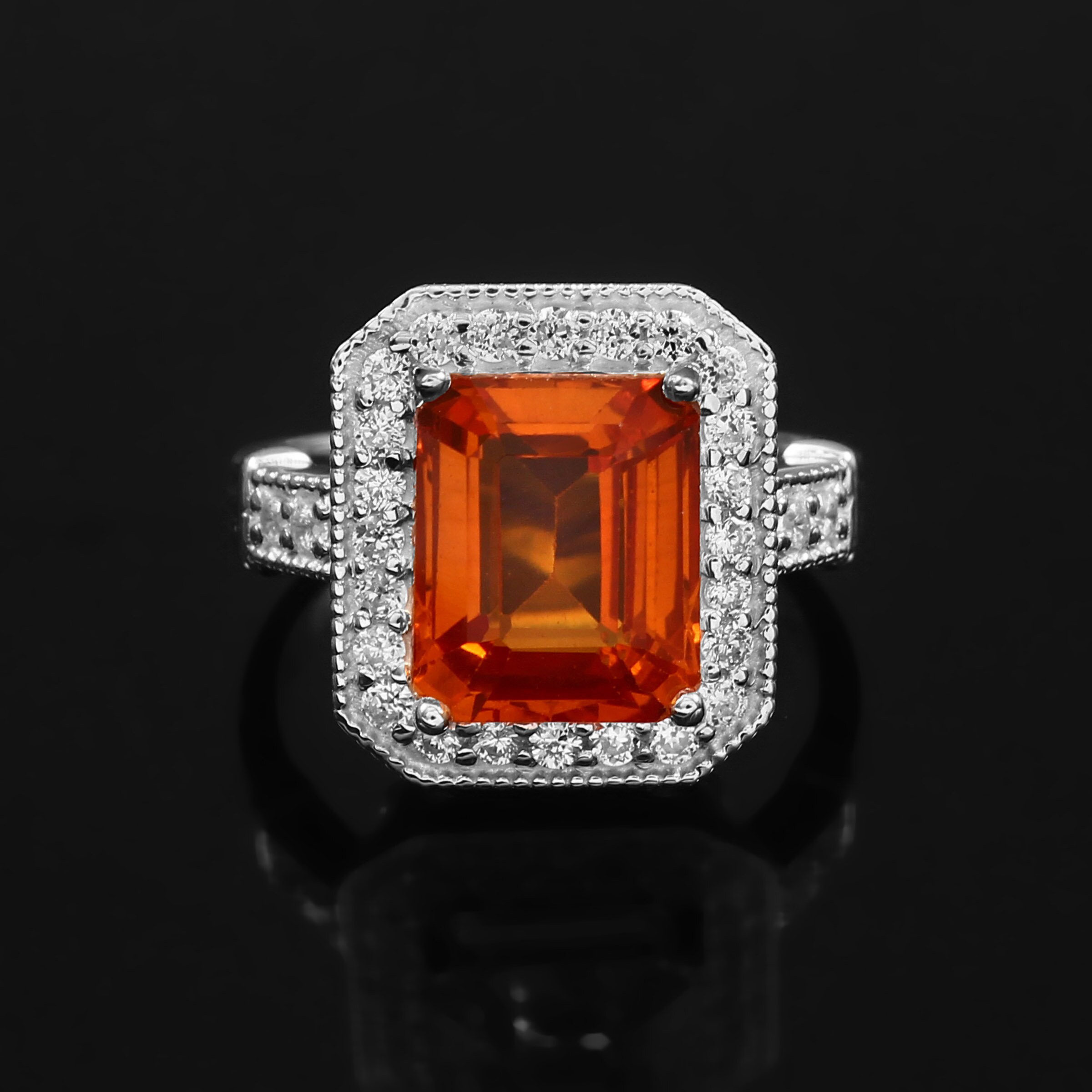 Emerald Cut Orange Sapphire Wedding Ring Dainty Minimalist Engagement ...