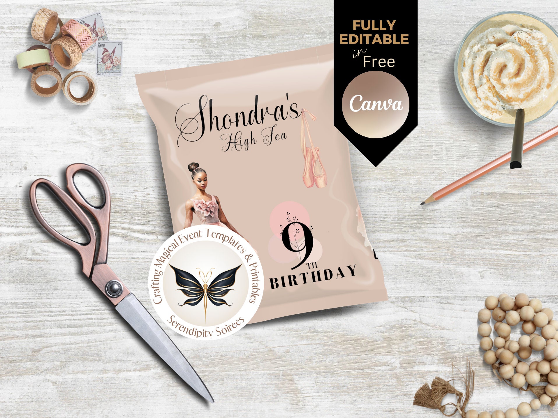 Ballerina Birthday Party Favours Choc Printable Canva Chip Packet ...