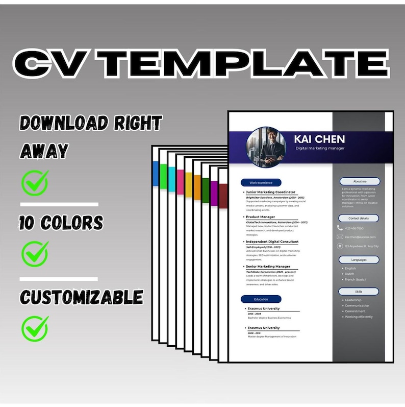 Customizable CV Template, 10 Colors (digital Download) - Etsy