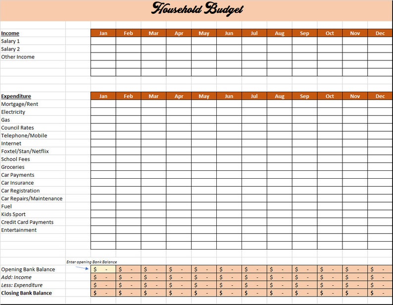 Household Budget Spreadsheet - Etsy