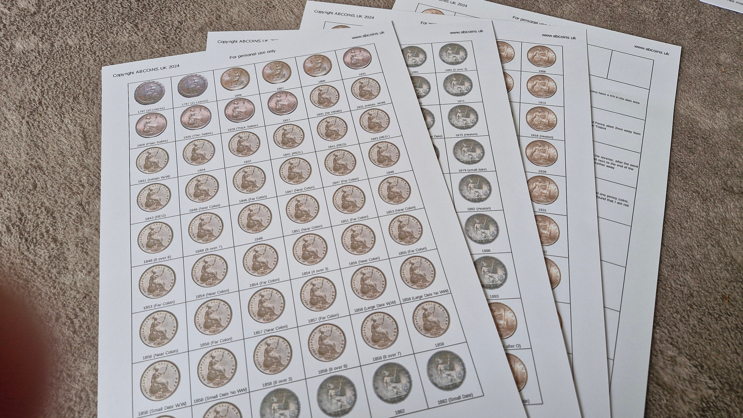Coin Collector Sheets, Old Half, One Penny, 50p 1, 2 Pound Album Inserts Folder Sheet Check off ...