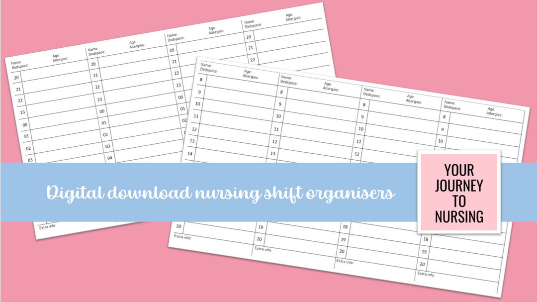 Nurse and Student Nurse Hourly Shift Organiser- Completely Customisable ...