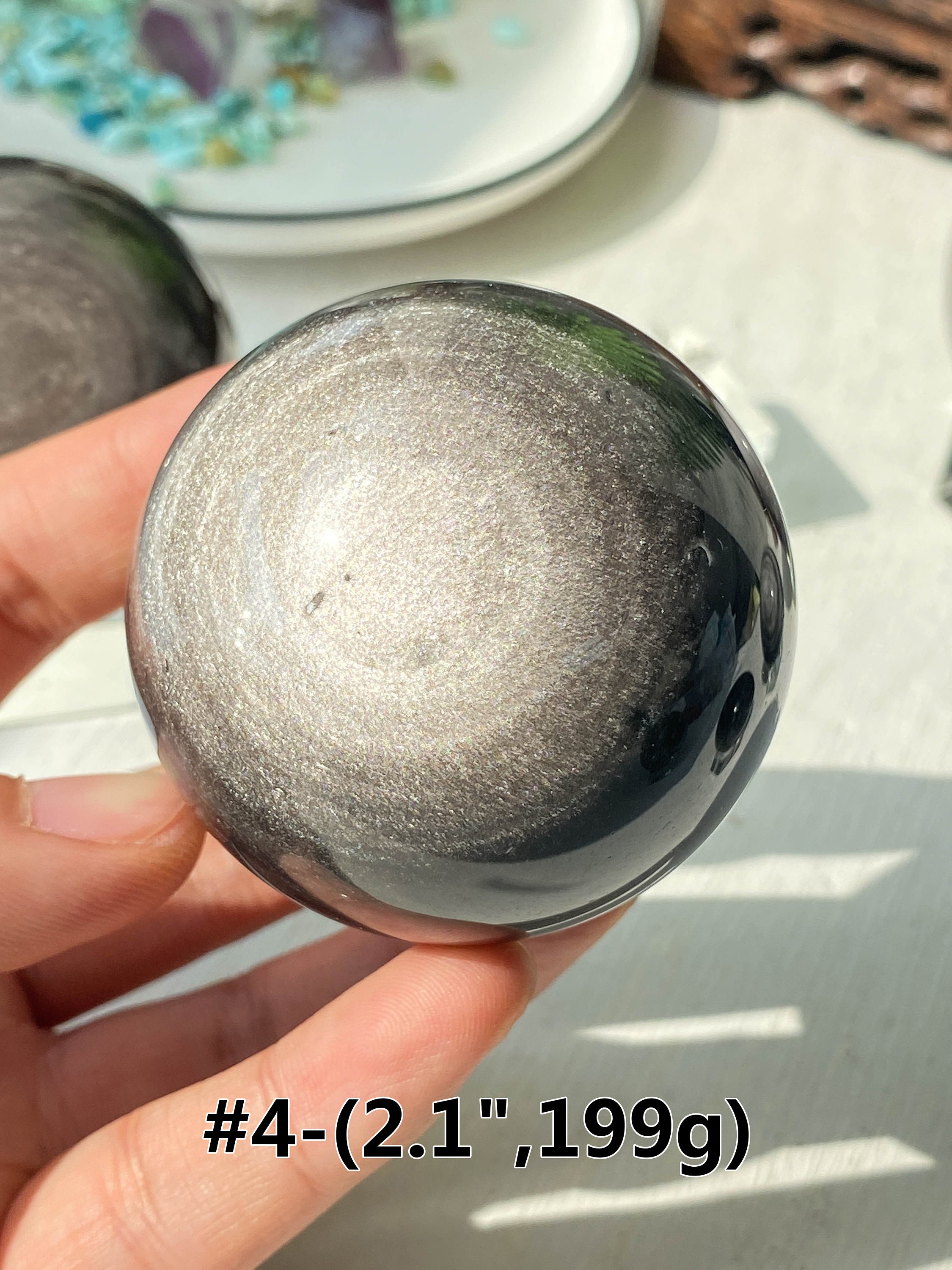 Natural Silver Sheen Obsidian Sphere Ball, Home Decoration, Crystal ...