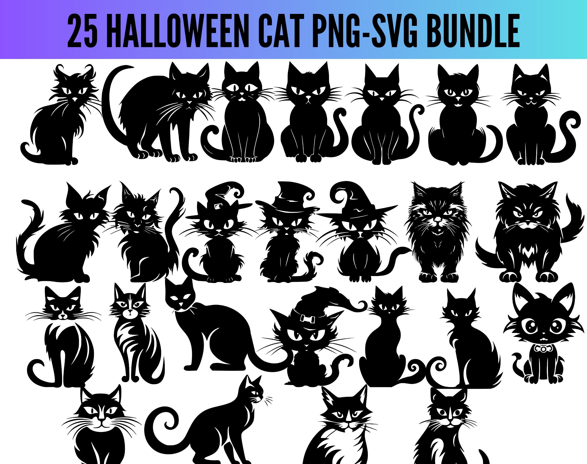 Halloween Cat SVG Bundle Cat PNG Cat Clipart Cat SVG Cut - Etsy