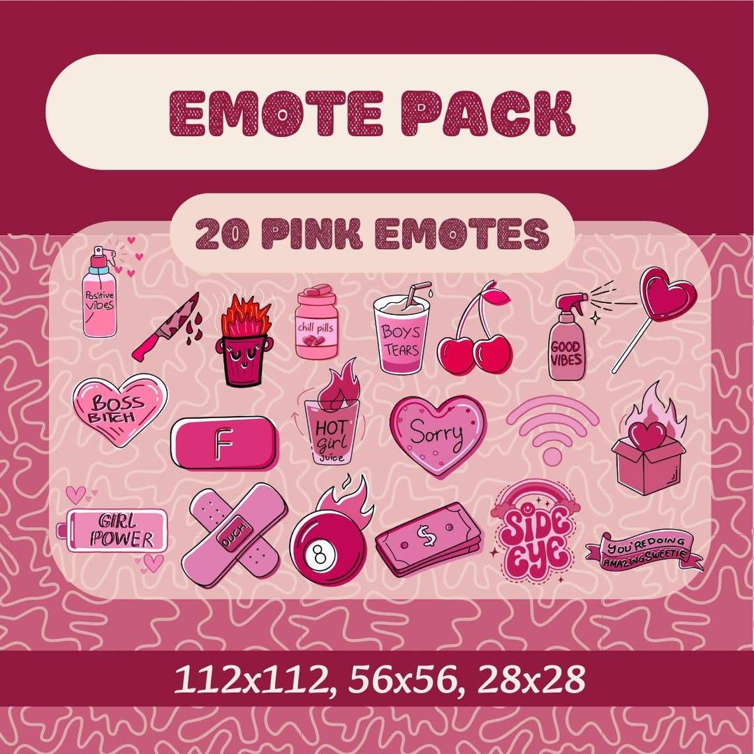 20 Pink Emotes Pack, Emotes for Discord Twitch Kick, Cute & Kawaii ...