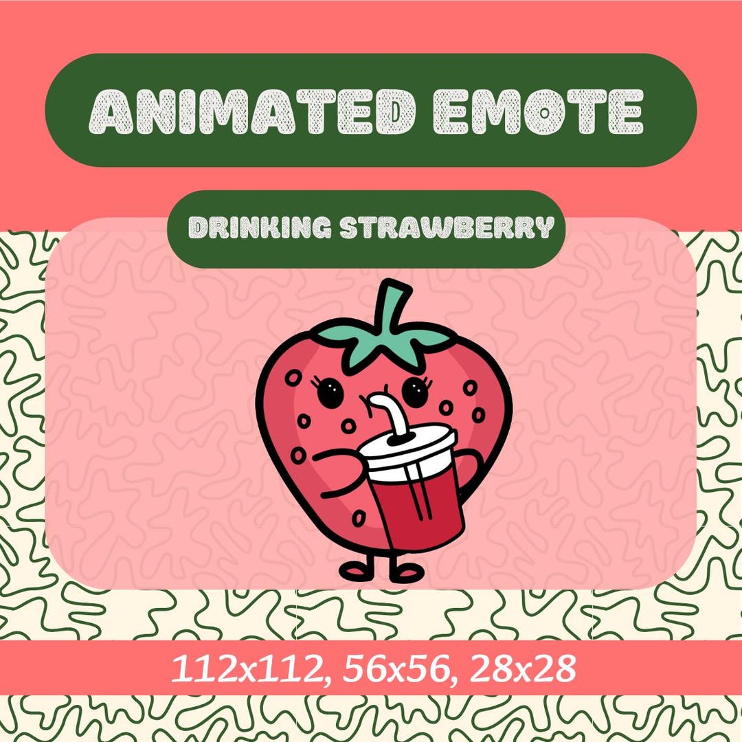 Animated Strawberry Siping Twitch Emote, Strawberry Drink Discord Emote ...
