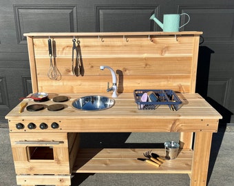 Mud Kitchen Café With Oven and Working Faucet Natural Cedar Wood Mud ...