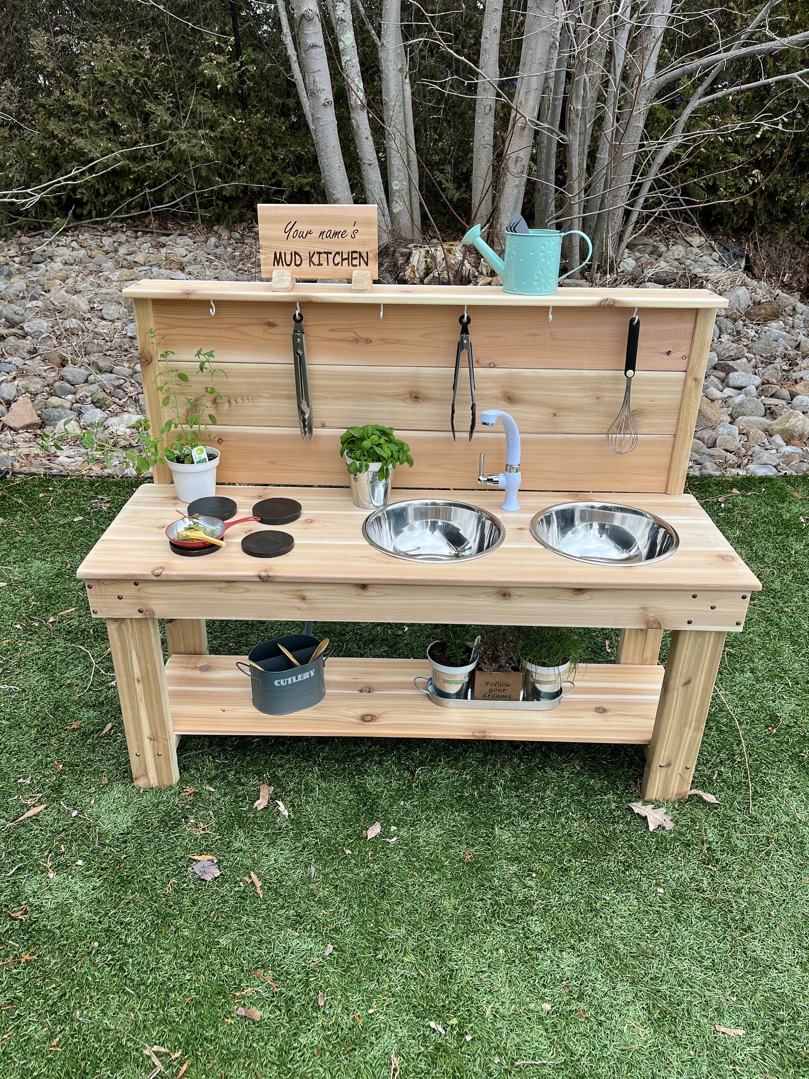 Mud Kitchen With WORKING FAUCET, 2 Sinks and Backsplash - Etsy