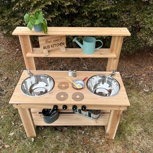Mud Kitchen With WORKING FAUCET Cedar Wood Outdoor Play Kitchen Water ...