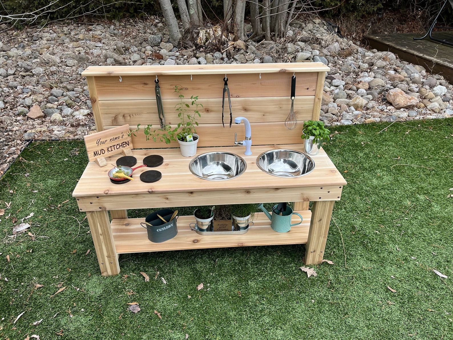 Mud Kitchen With WORKING FAUCET, 2 Sinks and Backsplash - Etsy