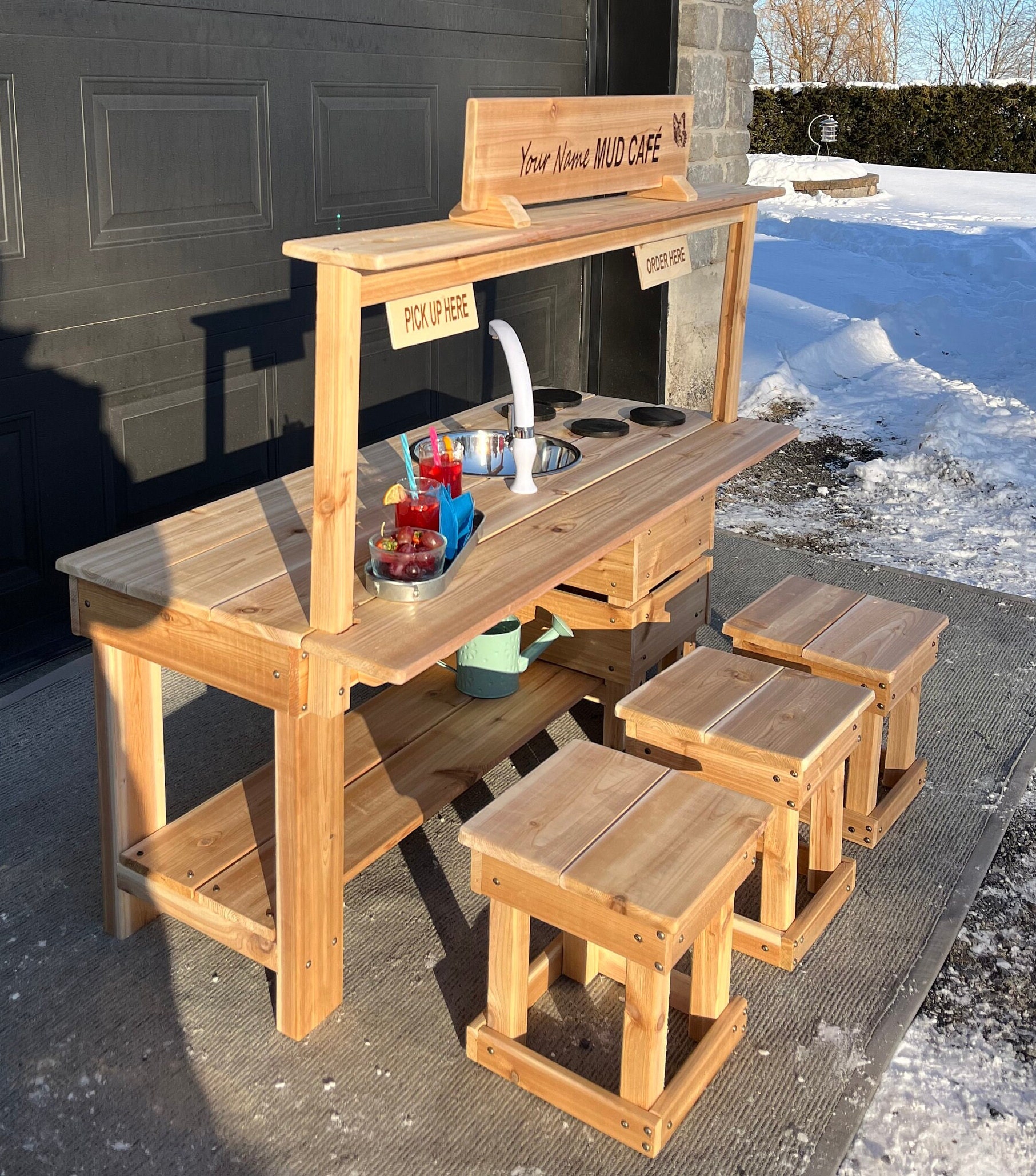 Mud Kitchen Café With Oven and Working Faucet Natural Cedar Wood Mud ...