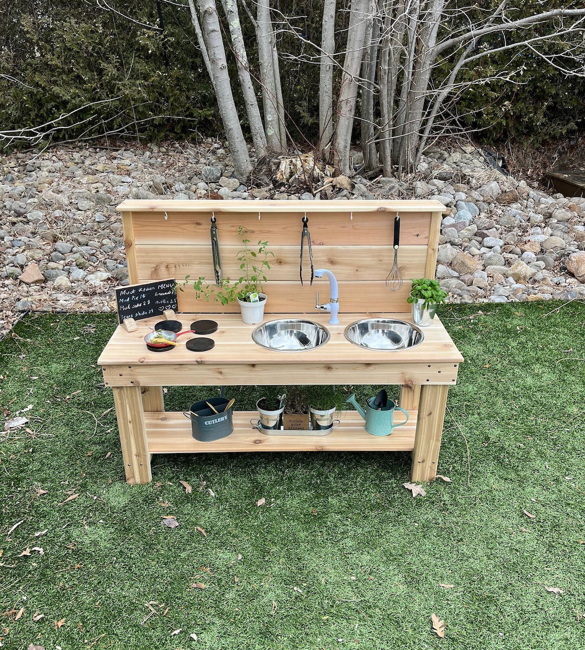 Mud Kitchen With WORKING FAUCET, 2 Sinks and Backsplash - Etsy