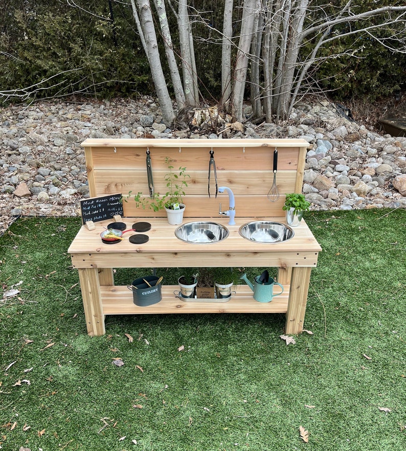 Mud Kitchen With WORKING FAUCET, 2 Sinks and Backsplash - Etsy