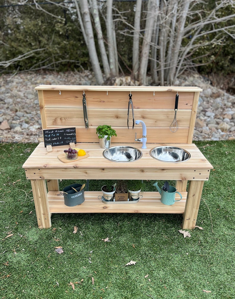 Mud Kitchen With WORKING FAUCET, 2 Sinks and Backsplash - Etsy