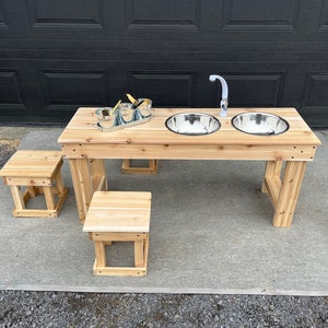 Simple Mud Kitchen With 2 Sinks and Faucet Water and Sand Play Table ...