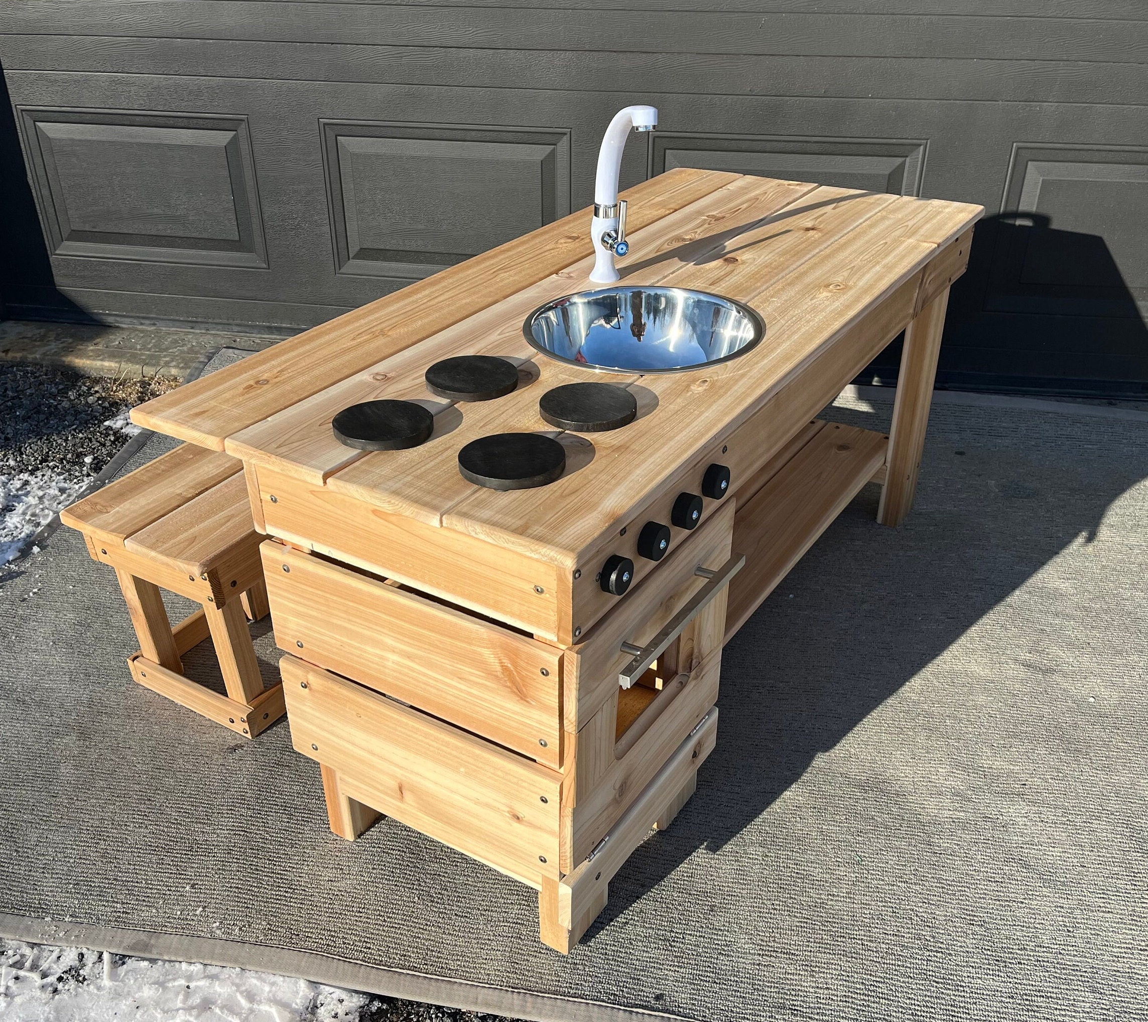 Mud Kitchen Island With Oven and Working Faucet Handmade With Natural ...