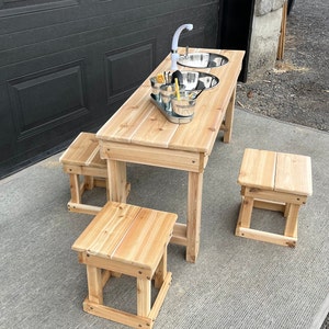 Simple Mud Kitchen With 2 Sinks and Faucet Water and Sand Play Table ...