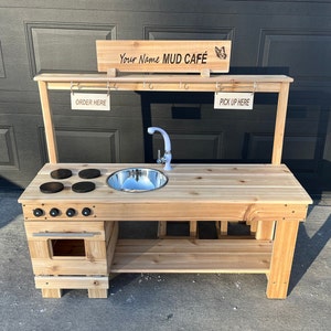 Mud Kitchen Café With Oven and Working Faucet Natural Cedar Wood Mud ...