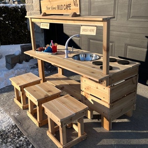 Mud Kitchen Café With Oven and Working Faucet; Natural Cedar Wood Mud ...