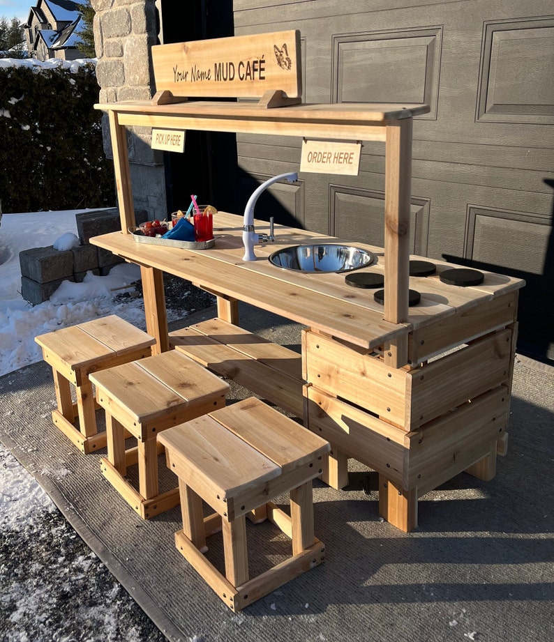 Mud Kitchen Café With Oven and Working Faucet Natural Cedar Wood Mud ...