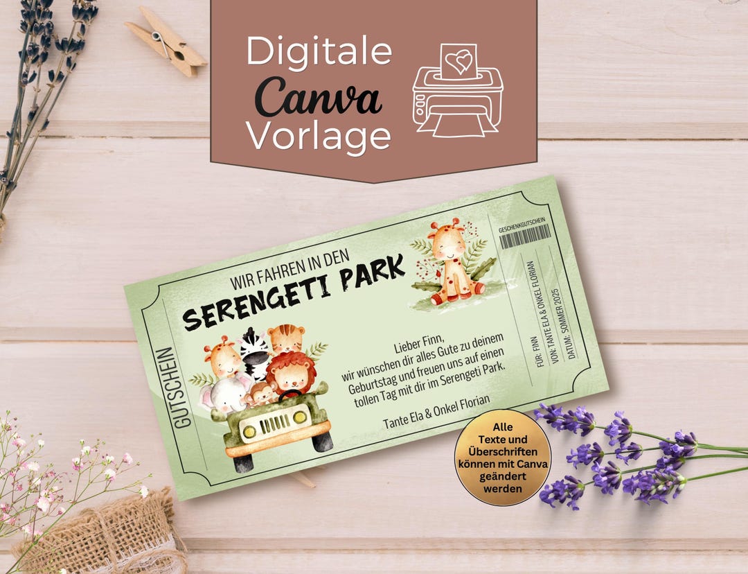 Serengeti Park Safari Voucher | Digital Voucher Template Canva | Animal ...