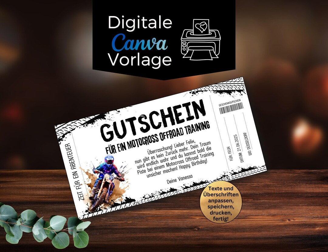 Motocross Voucher Template | Printable Motorcycle Gift Certificate ...