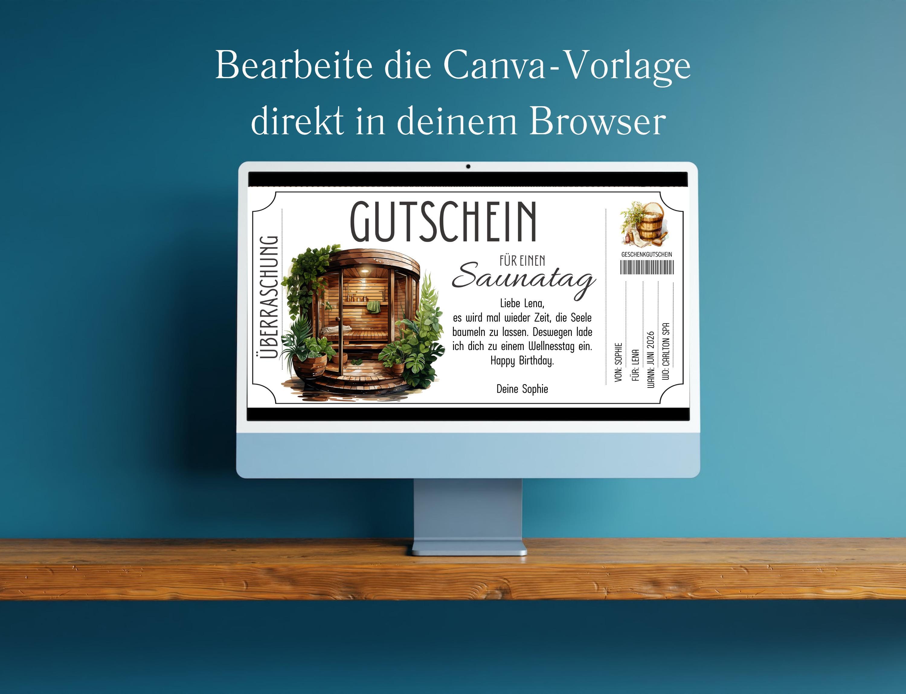 Sauna Voucher | Canva Template for Printing | Wellness Gift Idea for ...