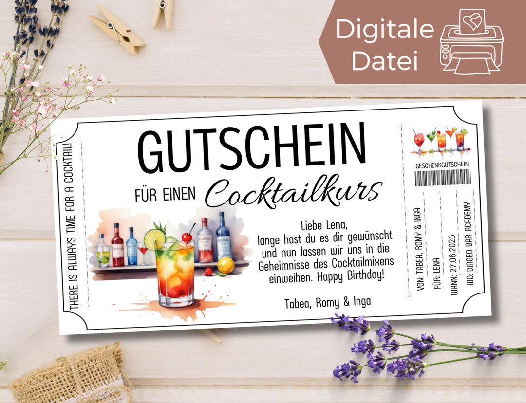 Voucher Cocktail Course Template Voucher for Time Together Instead of ...