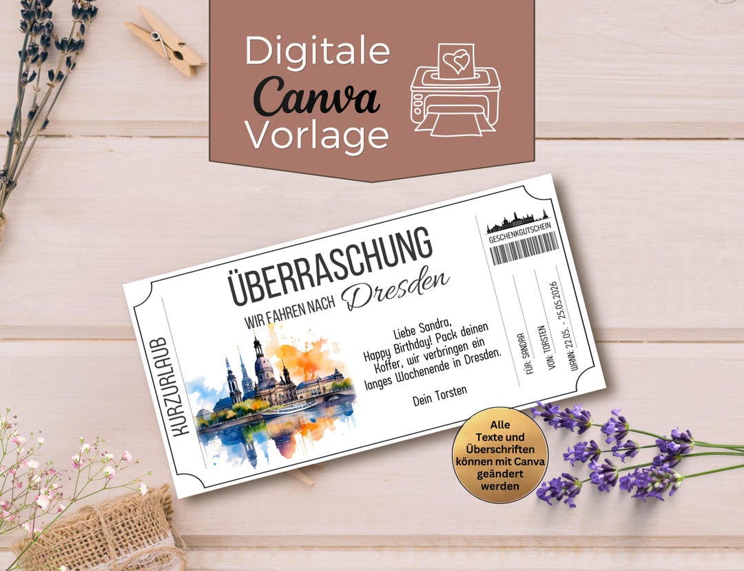 Travel Voucher Dresden | Voucher Template for a Short Break | Voucher ...