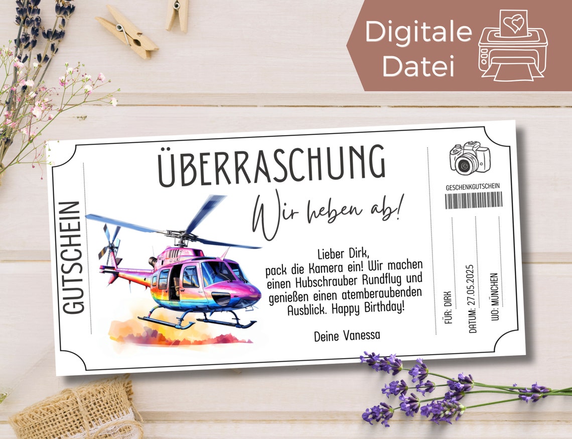 Gutschein Helikopterflug Vorlage zum Ausdrucken Gutschein Hubschrauber ...