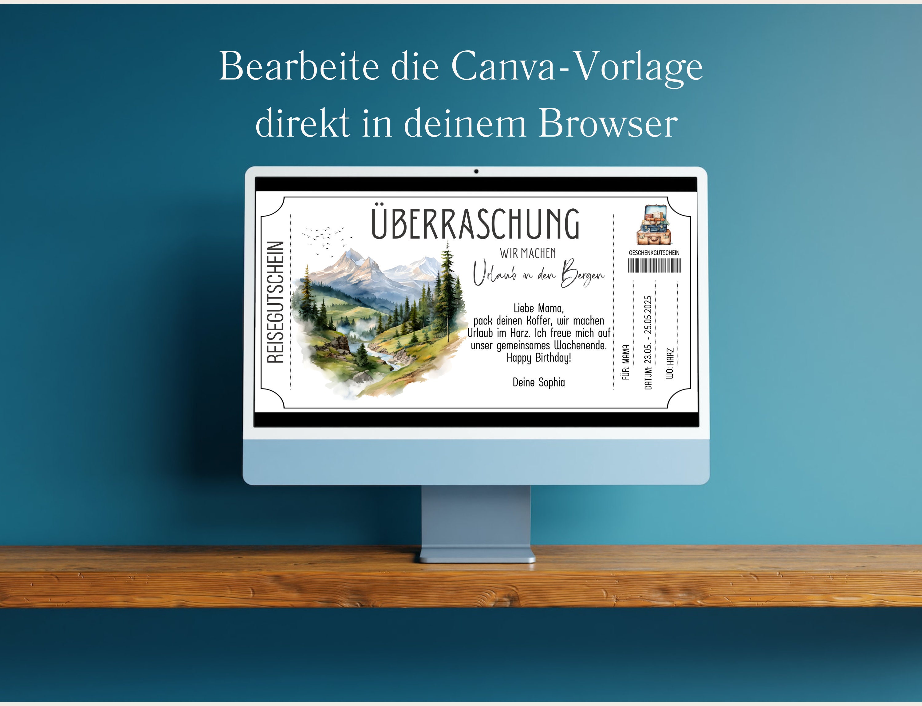 Reisegutschein Urlaub in den Bergen Gutschein für eine Reise Vorlage Gutschein zum Ausdrucken ...