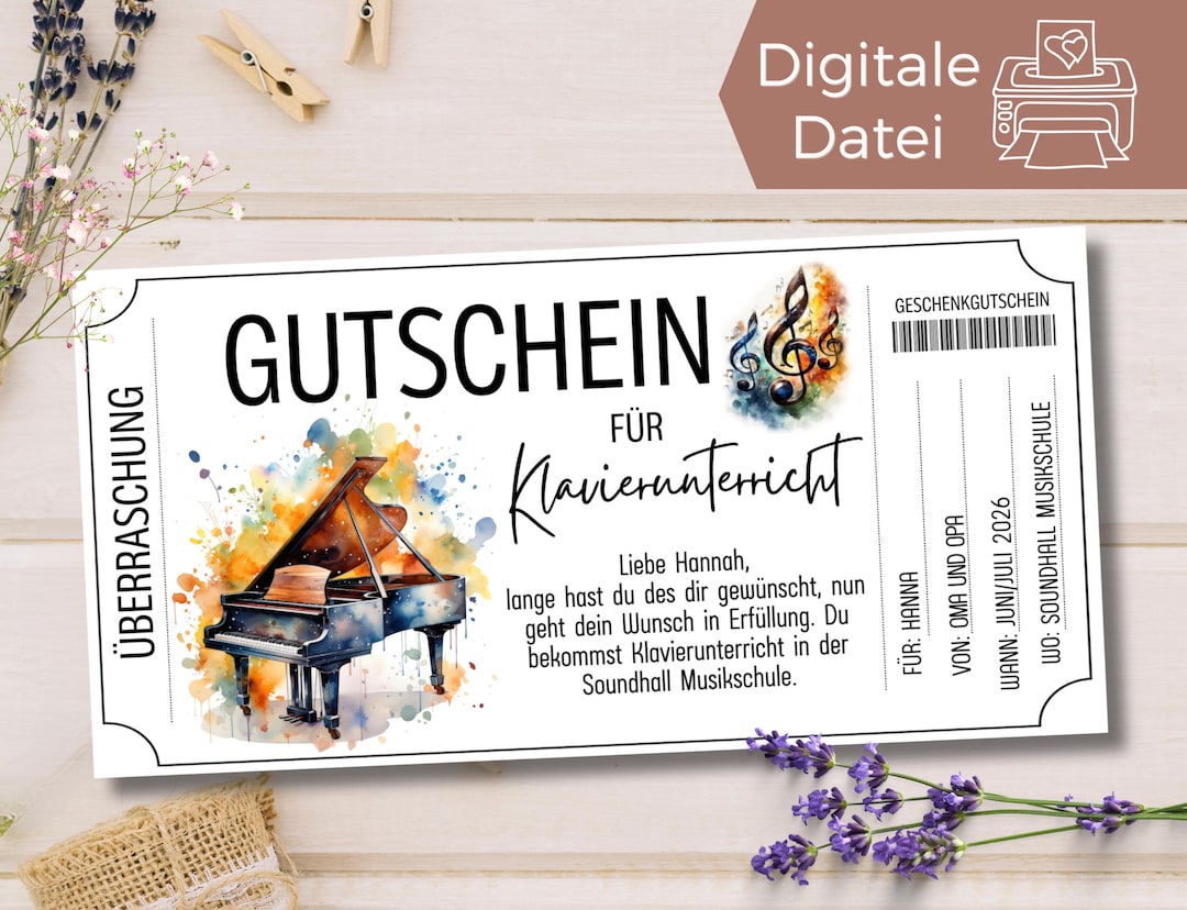 Voucher Piano Lessons Template to Print Playing the Piano Piano Lessons ...