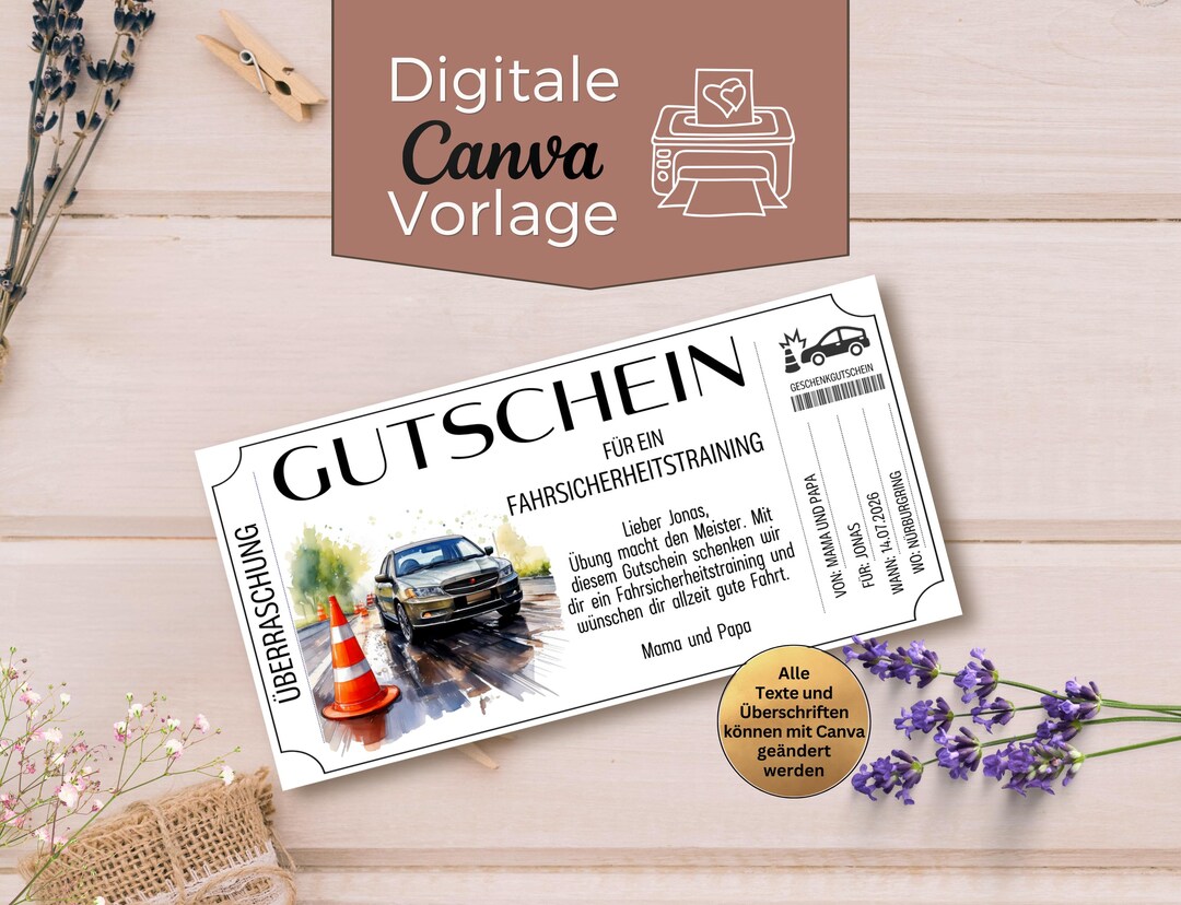 Voucher for Driver Safety Training (printable Template) | Gift ...