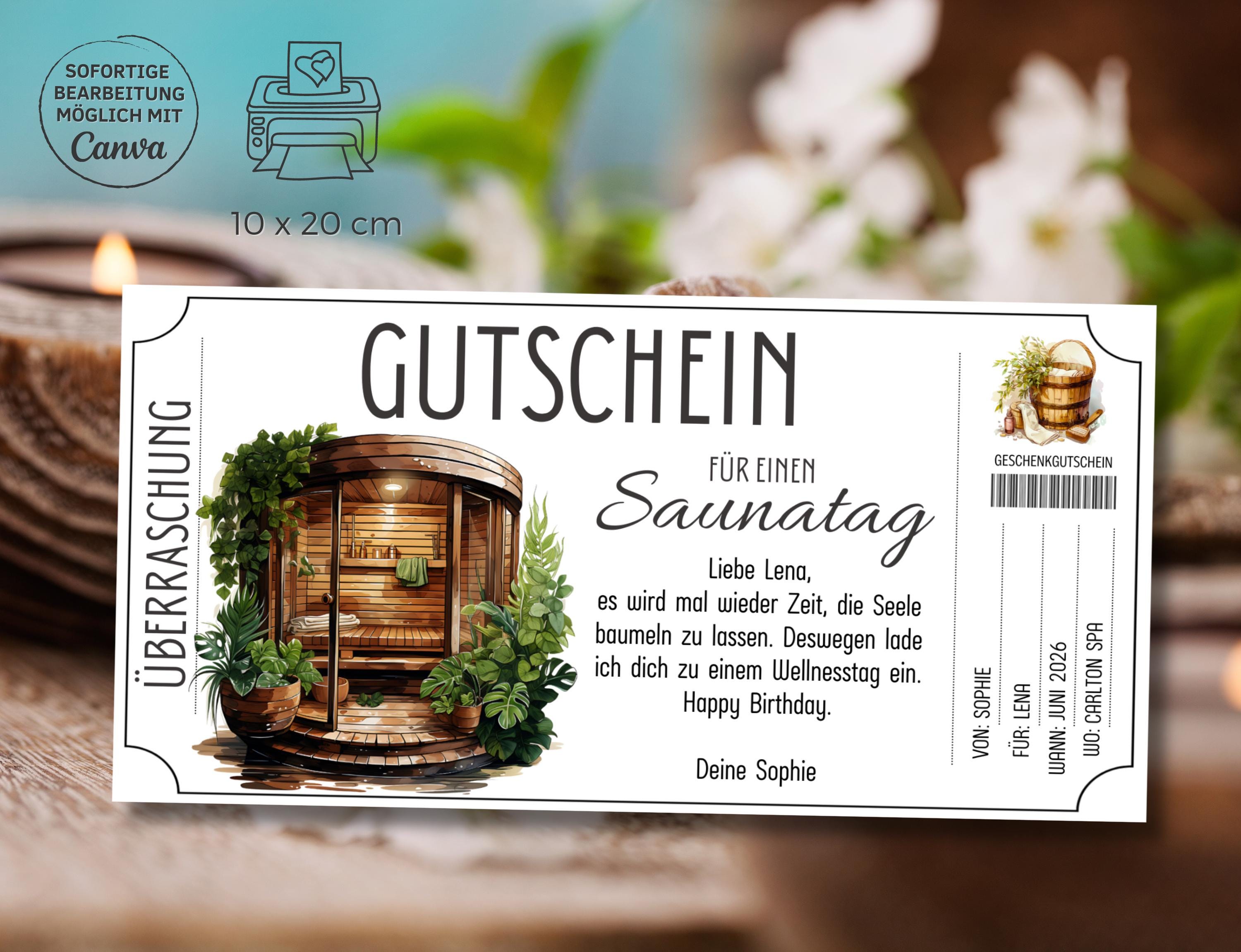 Sauna Voucher | Canva Template for Printing | Wellness Gift Idea for ...