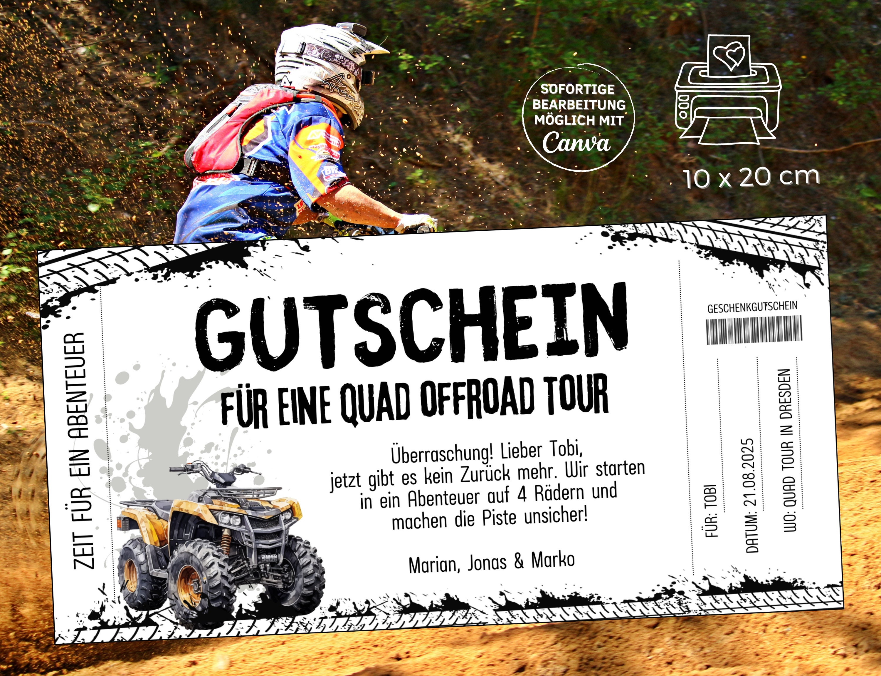 Voucher Template Quad Ride Printable Quad Tour Gift Voucher - Etsy