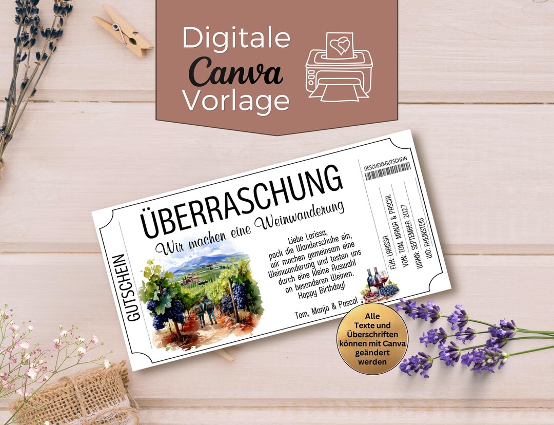 Wine Hike Voucher Template to Print | Wine Tasting Voucher | Winery ...