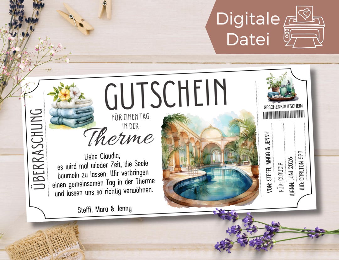 Voucher Template for a Thermal Spa Wellness Day | Voucher Template for ...