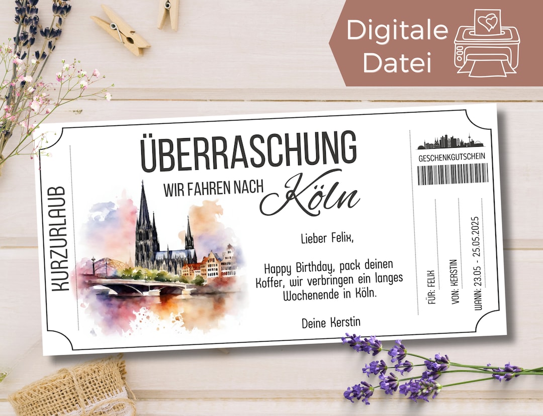 Reisegutschein Köln | Gutschein Vorlage für einen Kurzurlaub | Gutschein zum Ausdrucken ...