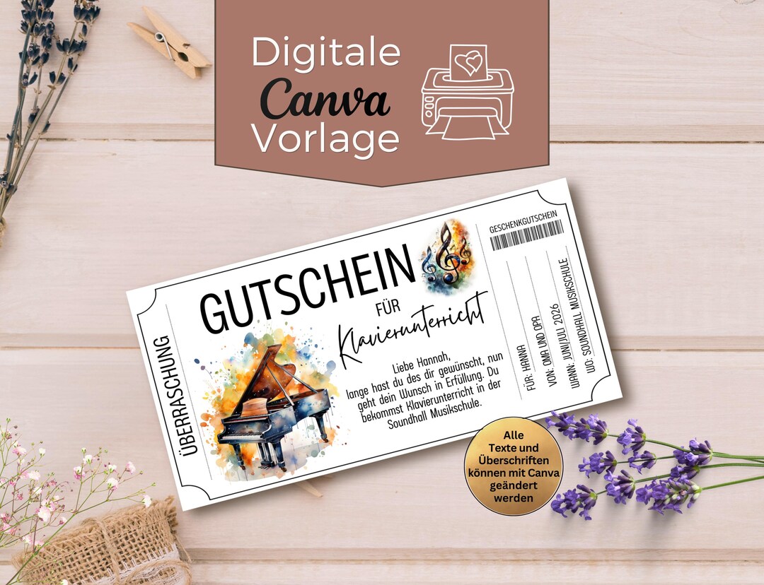Piano Lesson Voucher | Printable Template | Playing the Piano | Piano ...