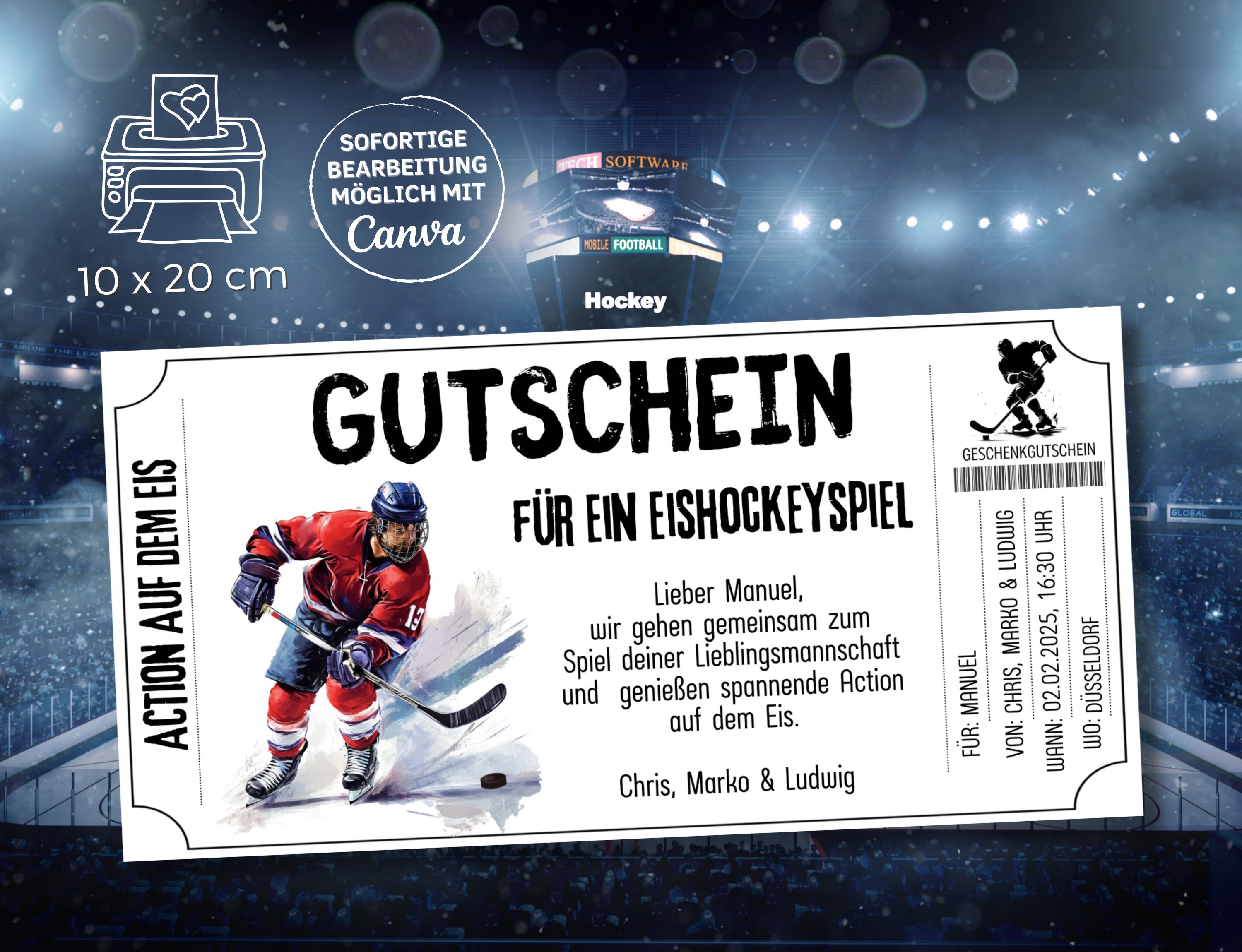 Ice Hockey Game Voucher Template for Printing | Digital Gift ...