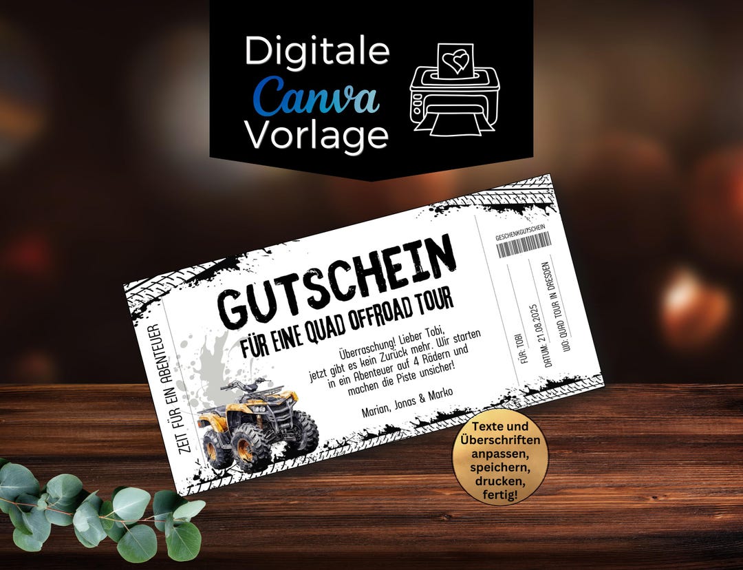 Quad Biking Gift Voucher Template | Printable Quad Tour Gift Voucher ...